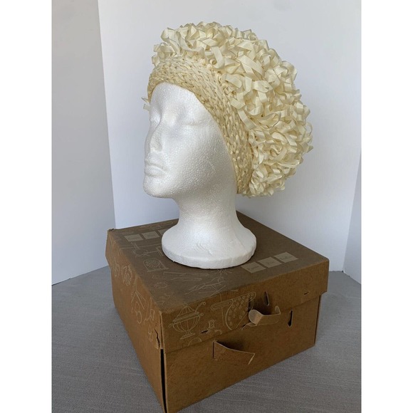Accessories | Designer Vintage Hat White Cream Ribbon And Woven Straw ...